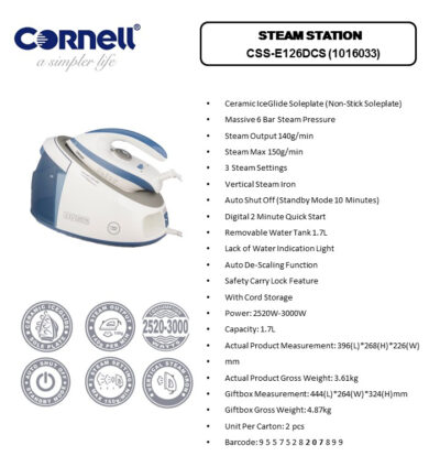 CSS-E126DCS Steam Station | Housekeeping Appliances - Cornell Appliances